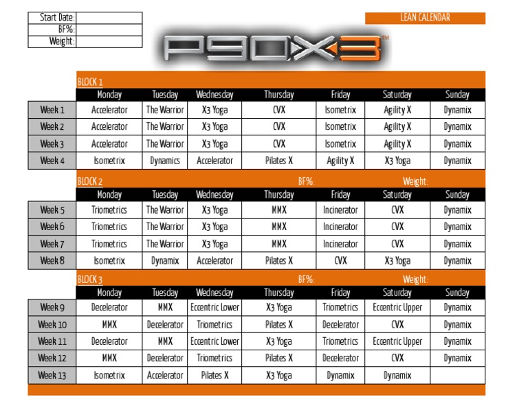 P90x Workout Schedule Lean