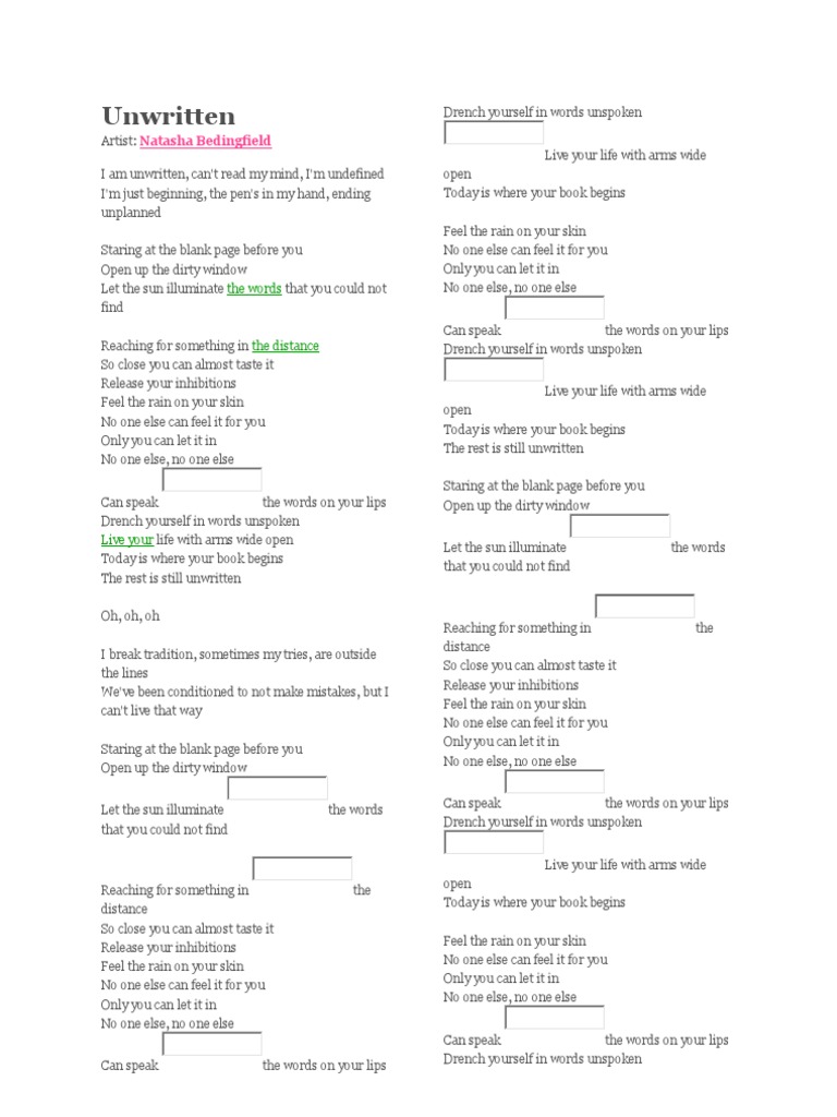 Unwritten: Natasha Bedingfield | PDF | Songs Written | Leisure
