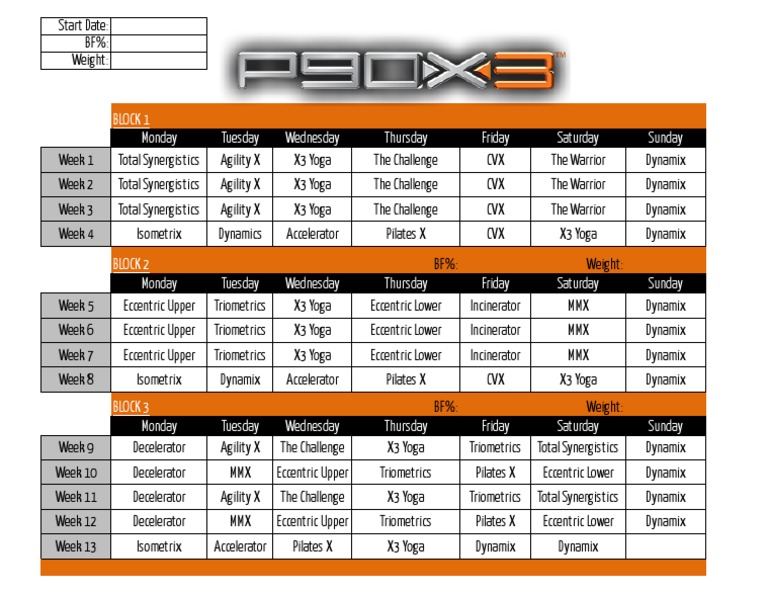 P90X3 Calendar Classic | PDF | Sports