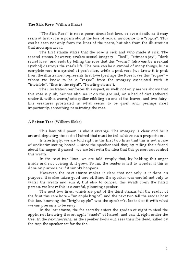 William Blake - The Sick Rose and The Poison Tree - Interpretation ...