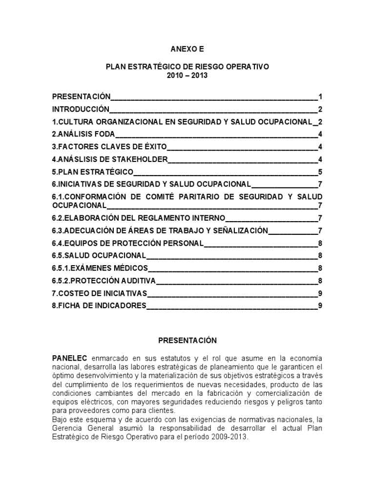 Plan Estrategico Panelec | PDF | Seguridad y salud ocupacional | Planificación