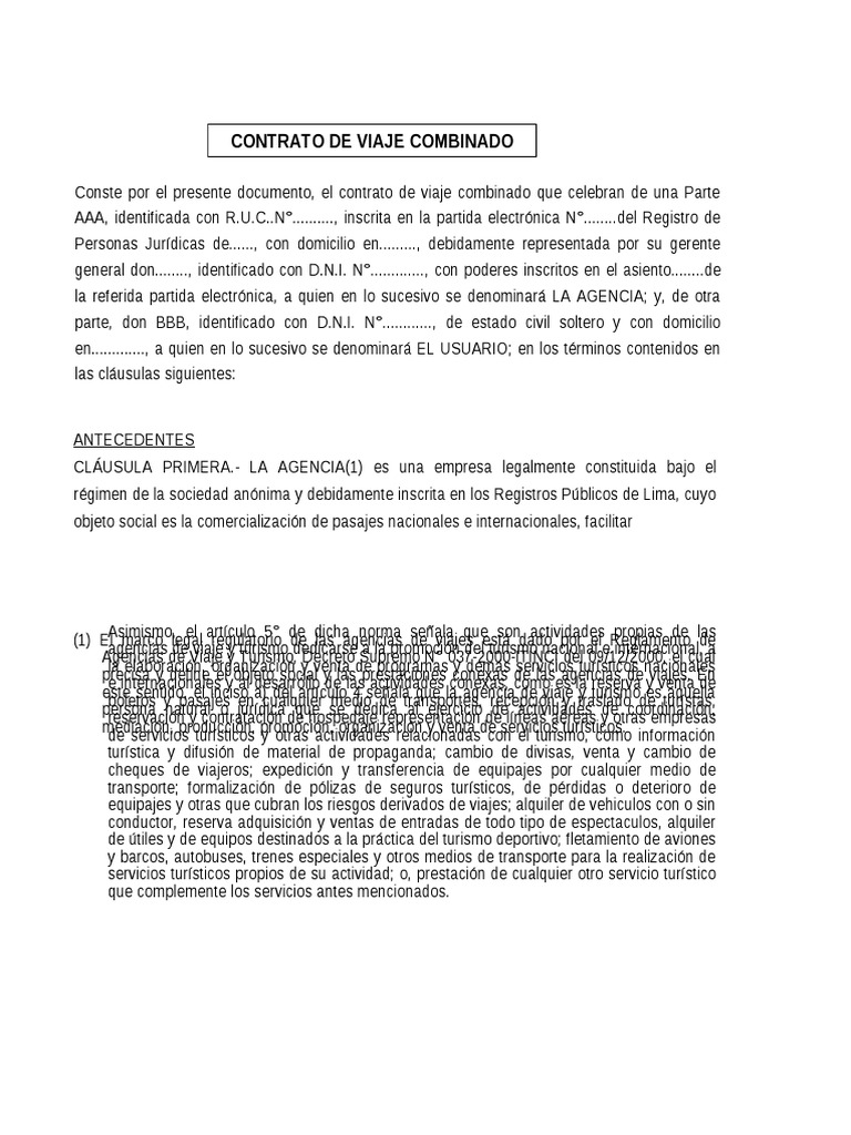 Contrato de Viaje Combinado | PDF | Turismo | Pasaporte