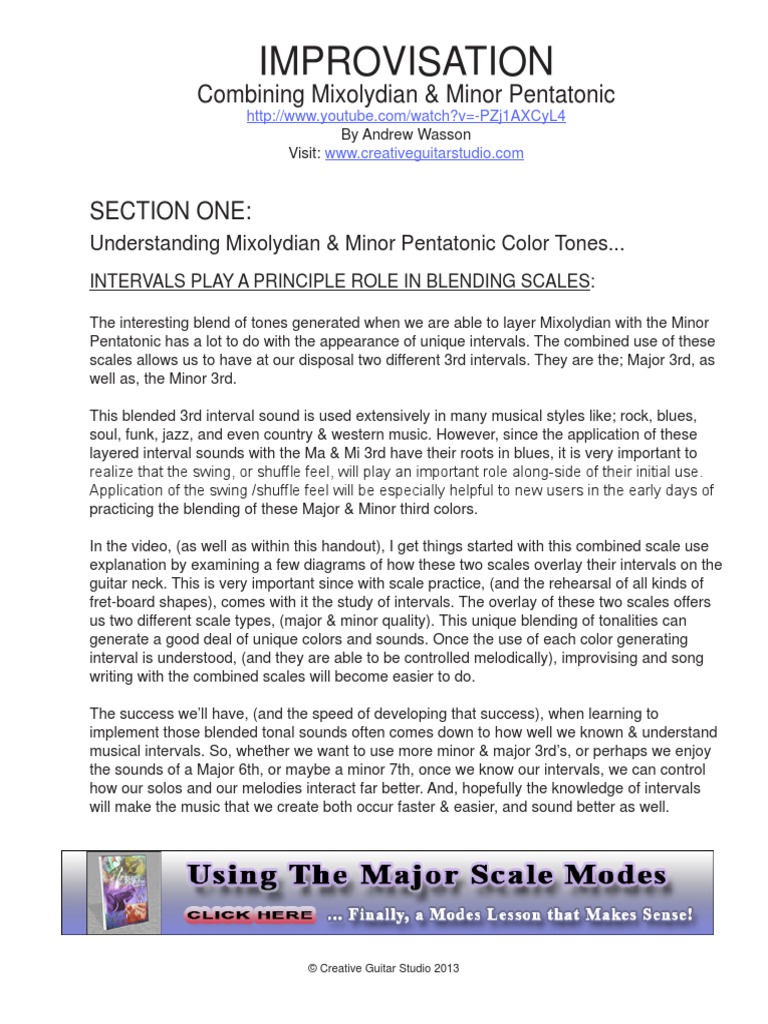 Combining Mixo Minor Pent PDF | PDF | Scale (Music) | Mode (Music)