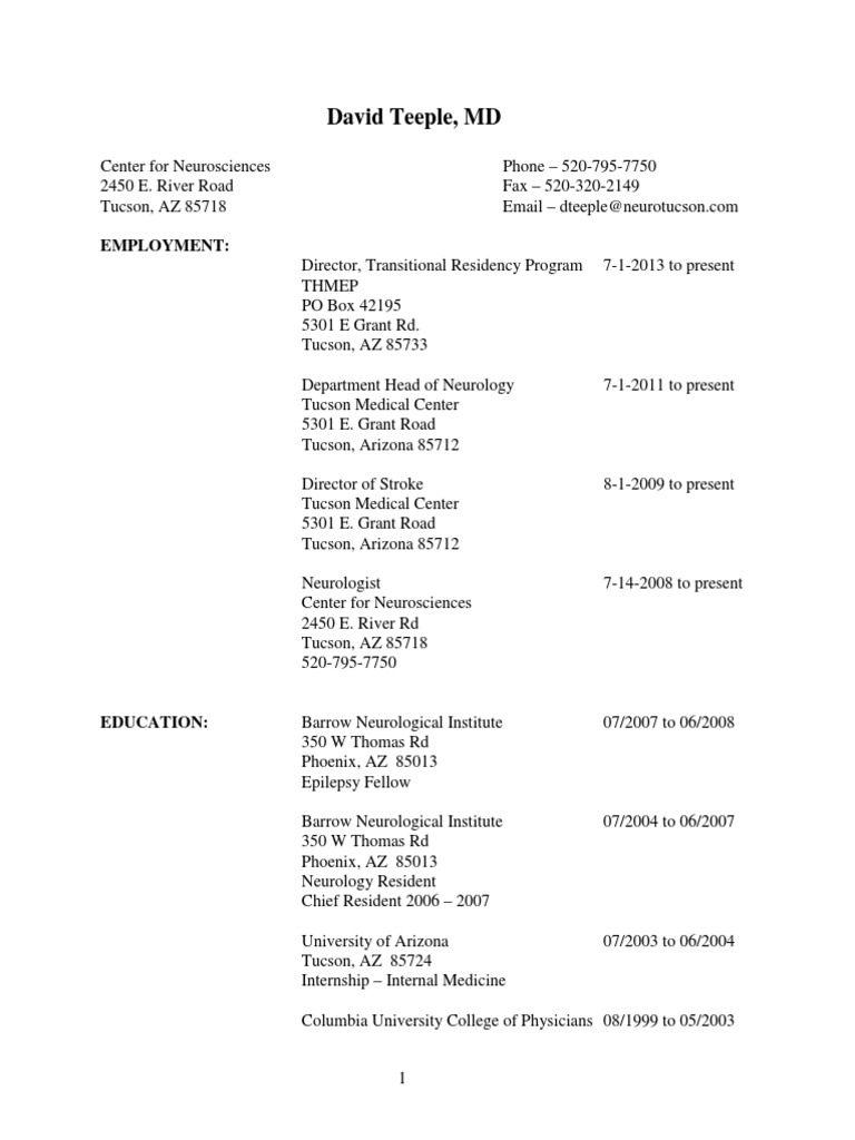 Dr. David Teeple | PDF | Neurology | Residency (Medicine)