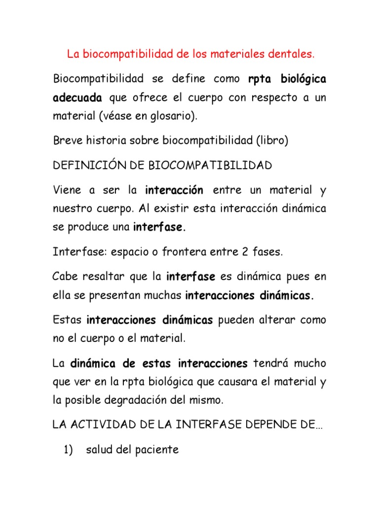 Biocompatibilidad en Materiales Dentales | PDF | Sistema inmune ...