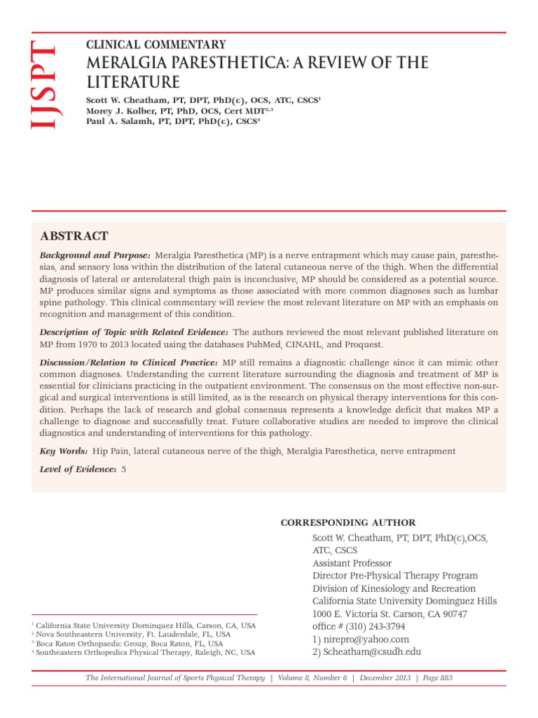 Meralgia Paresthetica: A Review of The Literature | PDF | Acupuncture ...