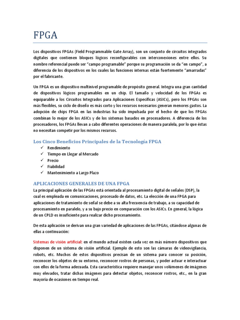 Leer Fpga | PDF | Arreglos de compuertas lógicas programables en sitio | Ingeniería Informática