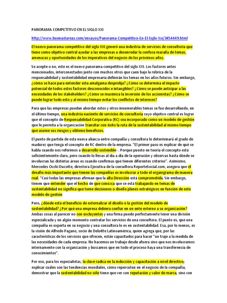 Panorama Competitivo en El Siglo Xxi | PDF | Globalización | Toma de ...