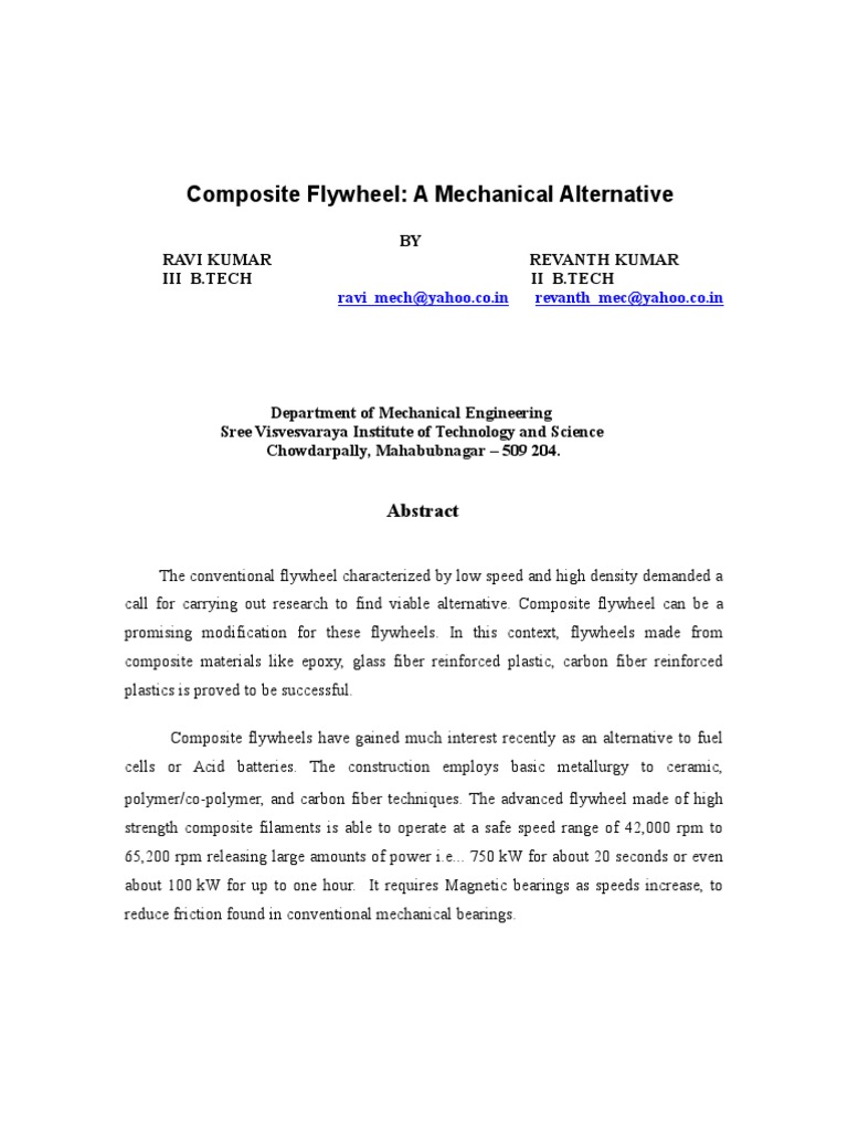 Composite Flywheel A Mechanical Alternative | PDF | Composite Material ...