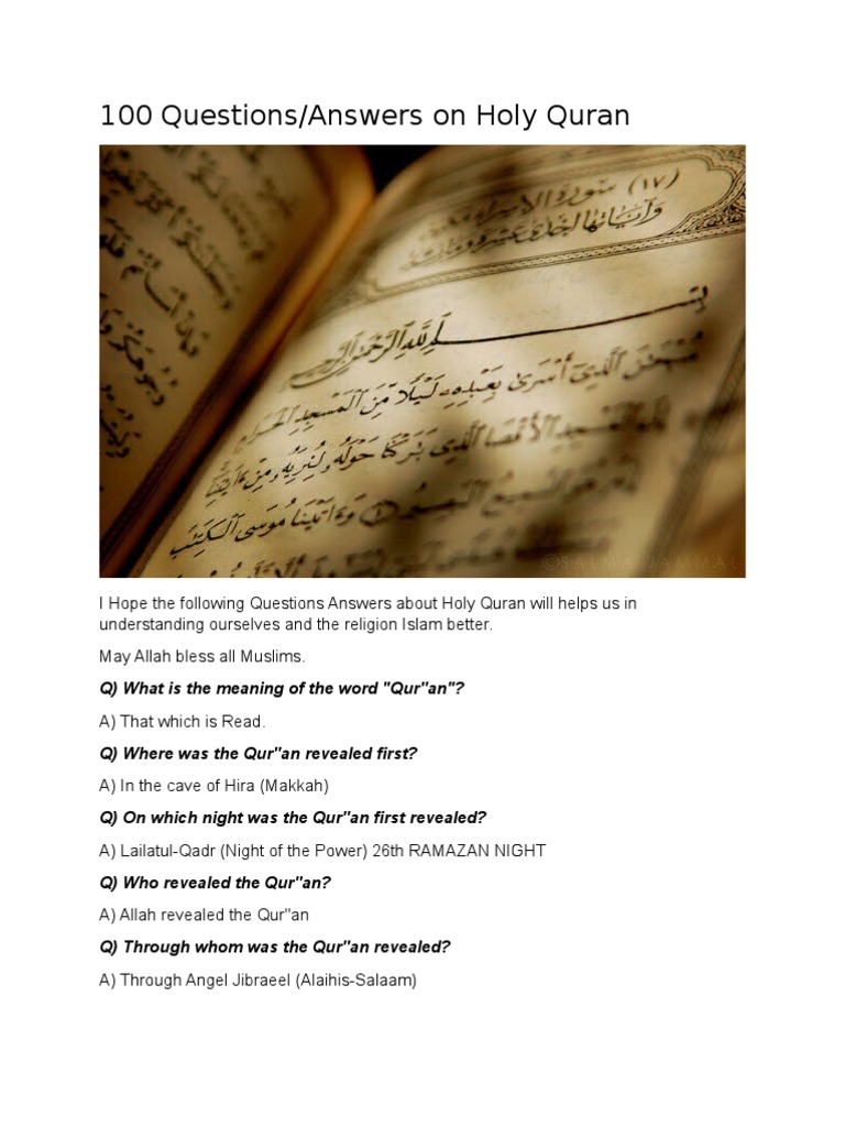 100 Quran Questions and Answers | PDF | Surah | Muhammad
