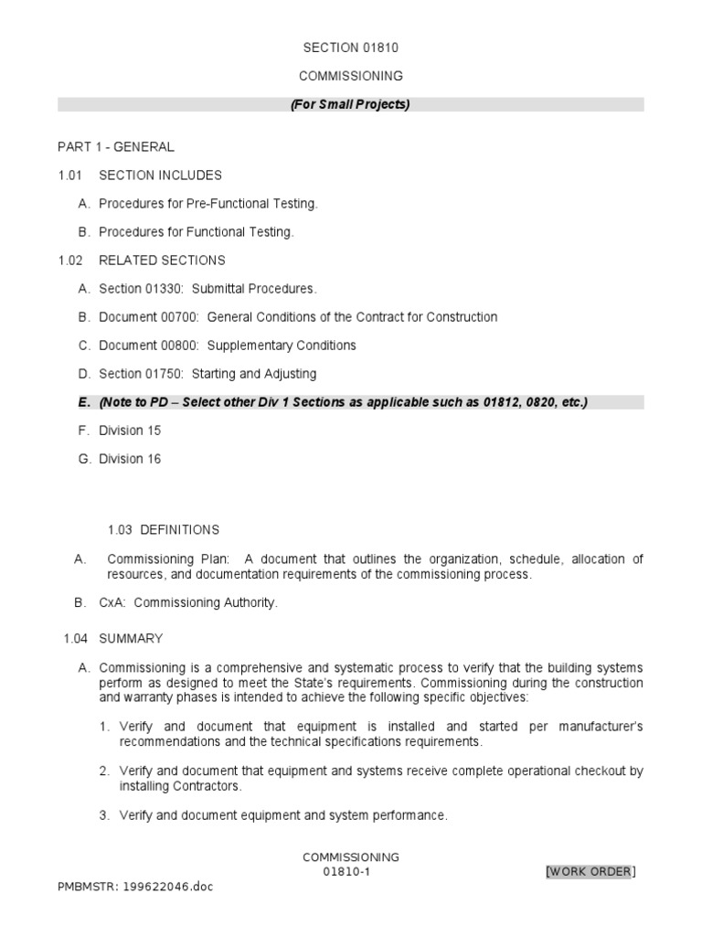 Procedures for Commissioning Building Systems through Pre-Functional ...