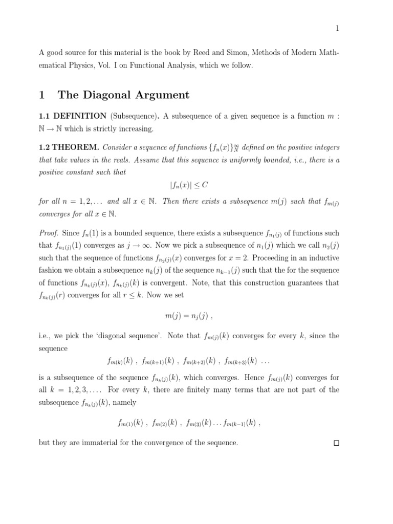 Diagonal Argument | PDF | Continuous Function | Sequence