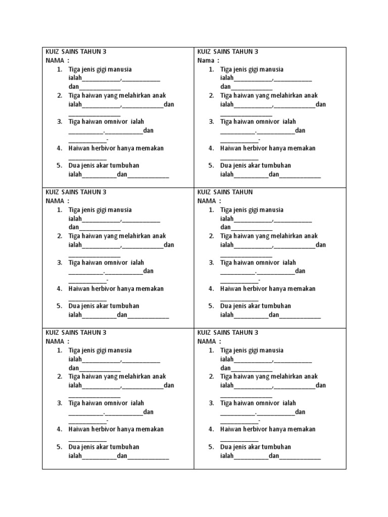 Kuiz Sains Tahun 3 Pdf