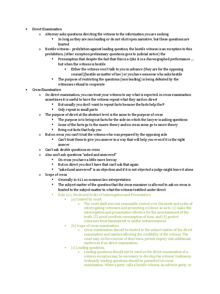 Direct vs. Cross Examination Guidelines | PDF | Cross Examination | Witness