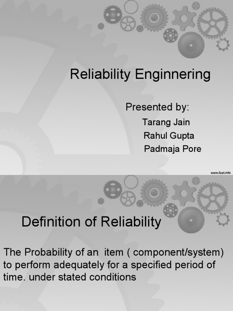 Reliability Enginnering: Presented by | PDF | Reliability Engineering | Statistical Analysis