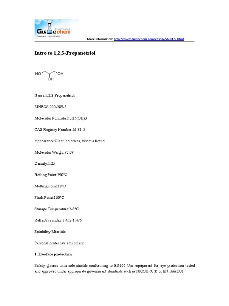 Intro To 1,2,3-Propanetriol | PDF | Glycerol | Personal Protective Equipment