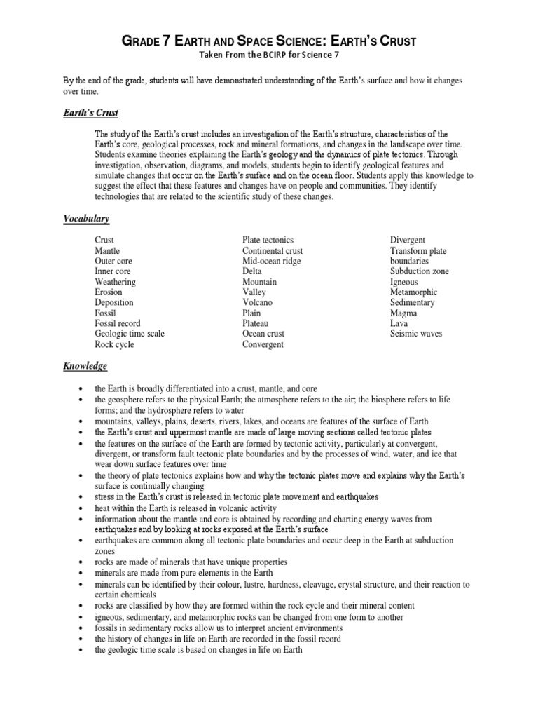 Grade 7 Earth and Space Science Earths Crust | PDF | Geology | Plate ...