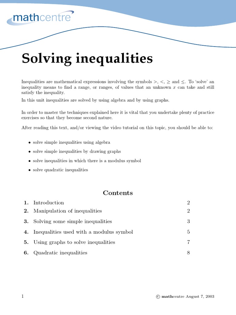 Mastering Inequalities: Algebra & Graphs | PDF