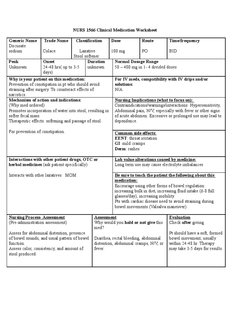 Drug Colace | Constipation | Drugs
