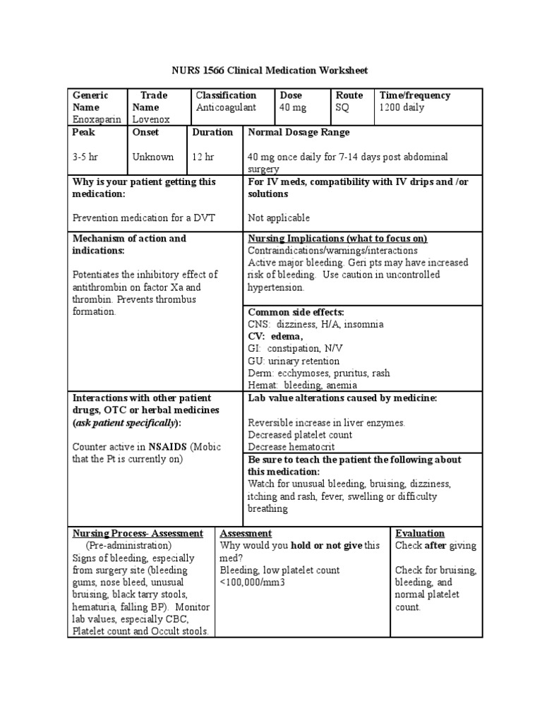 Drug Lovenox | PDF | Bleeding | Platelet