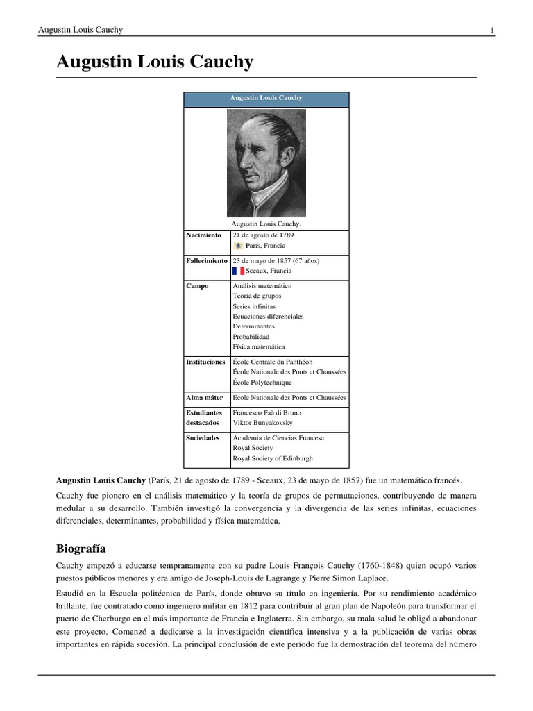 Biografía de Augustin Louis Cauchy | PDF | Cálculo | Análisis matemático