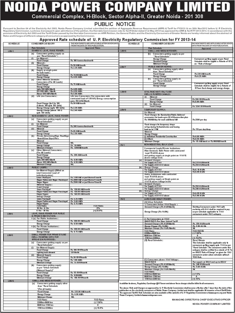 Noida Power Approves New Electricity Tariffs | PDF | Kilowatt Hour | Volt