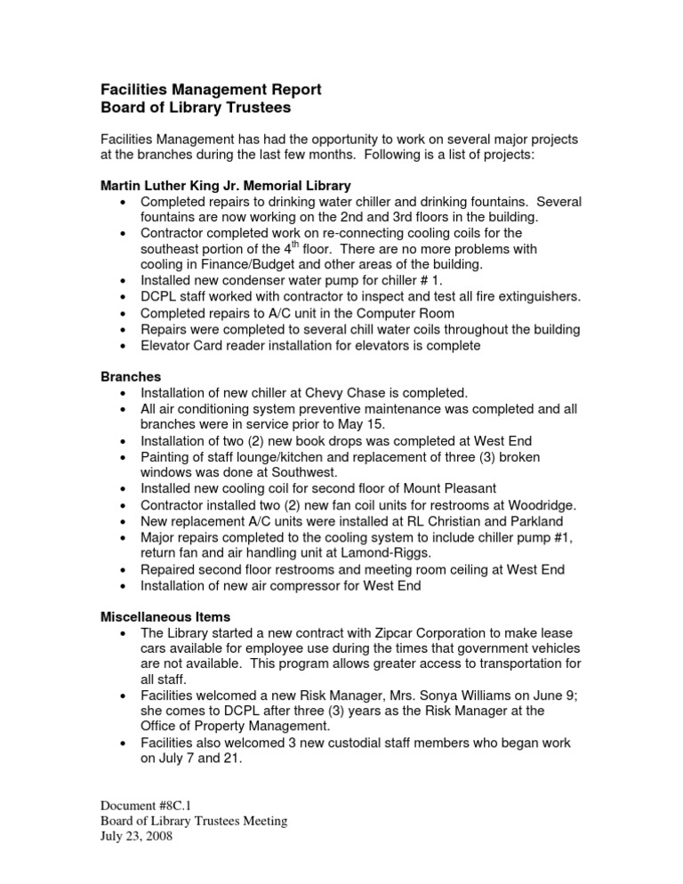Facilitiesreportdocument 8c.1 | PDF