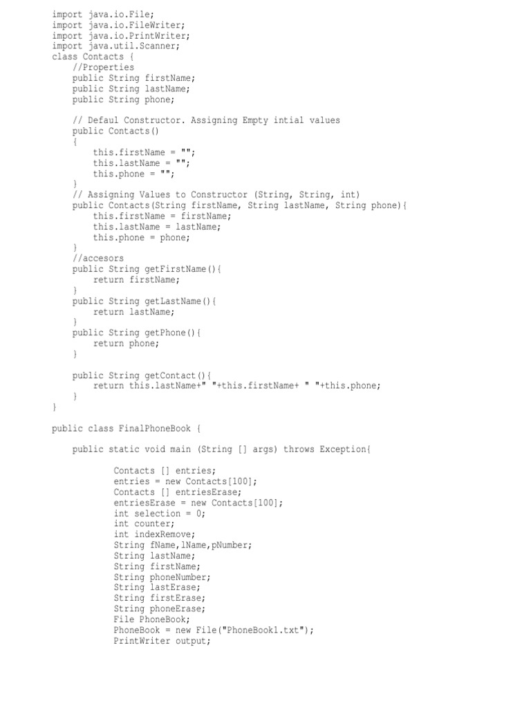 Phonebook Java Program | Download Free PDF | Programming Paradigms | Information Technology ...