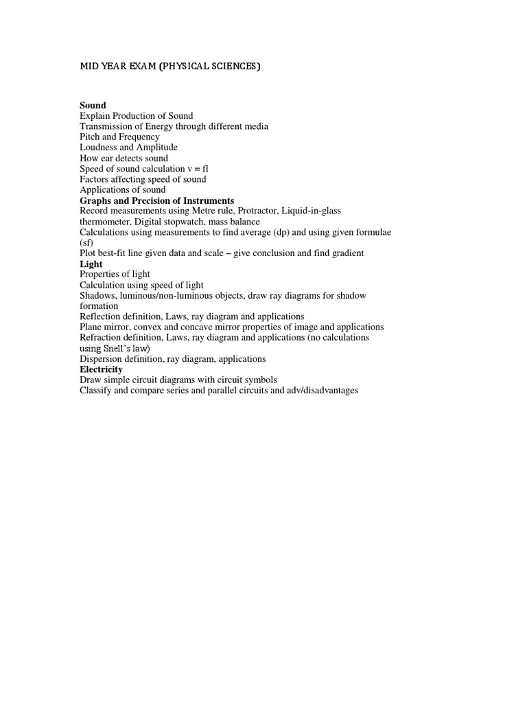 Mid-Year Exam: Physical Sciences Topics | PDF