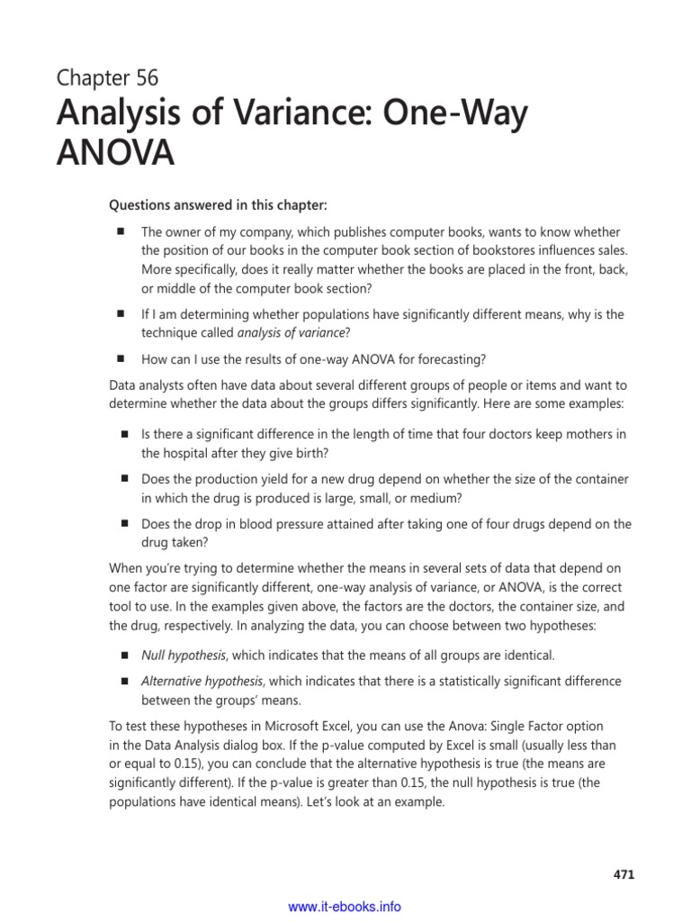 Analysis of Variance: One-Way Anova: Questions Answered in This Chapter | PDF | Analysis Of ...