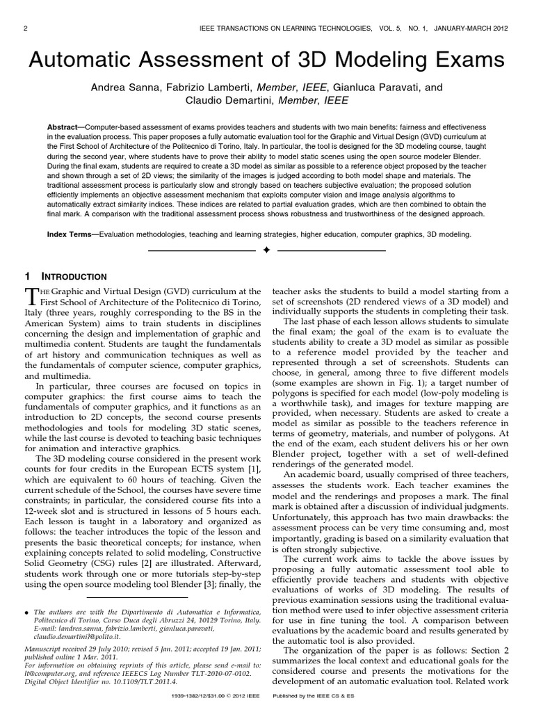 Automatic Assessment of 3D Modeling Exams | Download Free PDF | 3 D ...