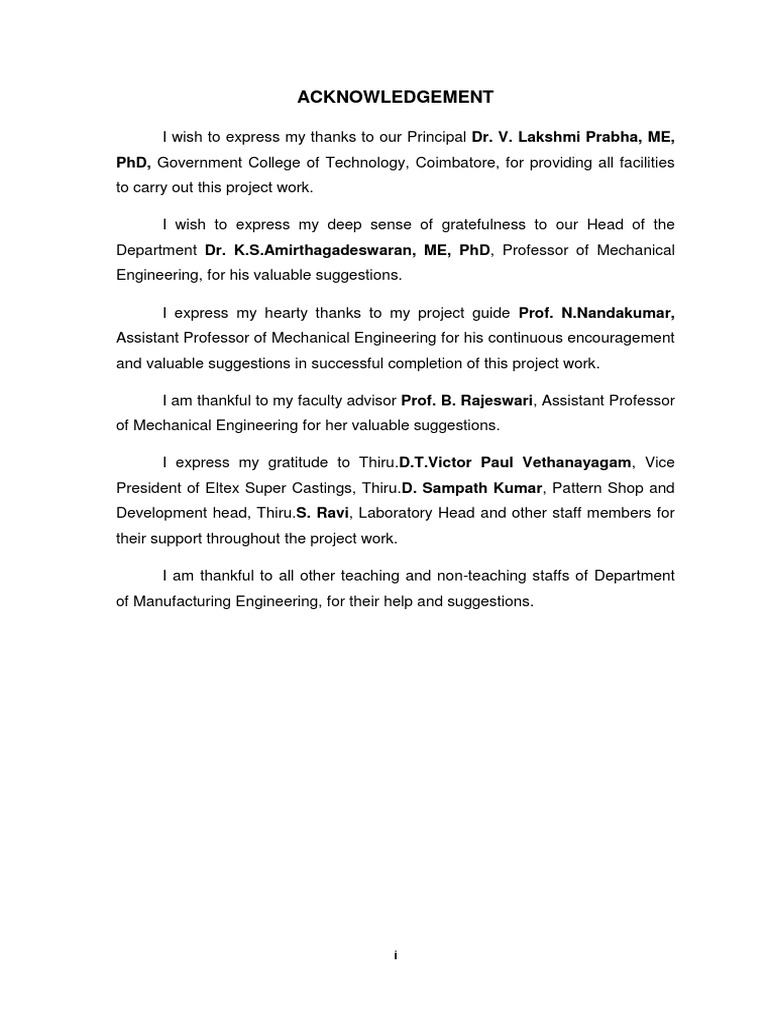 3 Acknowledgement | PDF | Cast Iron | Experiment