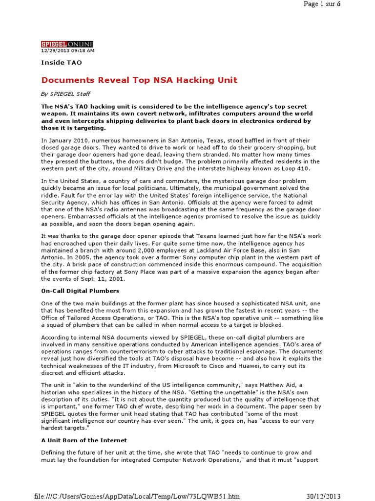 Documents Reveal Top NSA Hacking Unit | PDF | National Security Agency ...