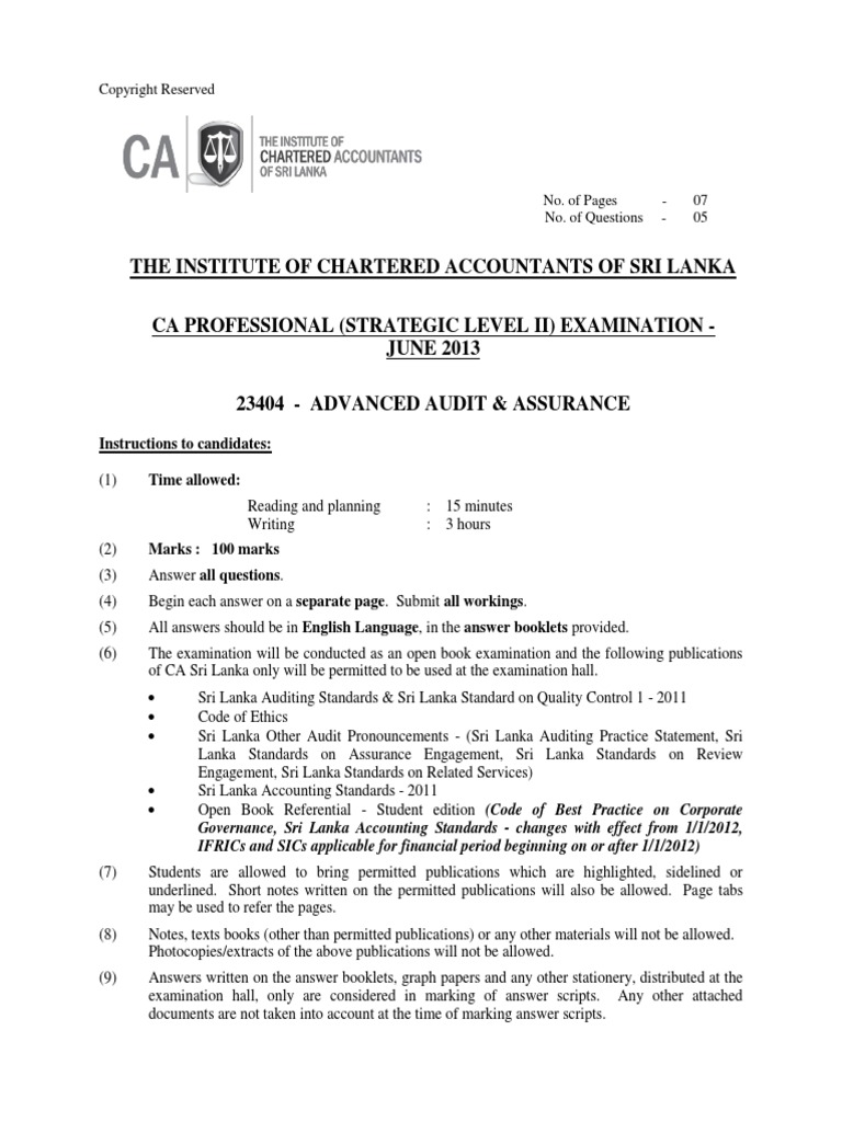 Advanced Audit and Assurance | PDF | Audit | Equity (Finance)