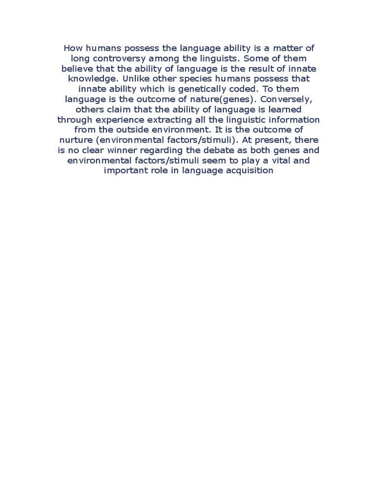 Nature Vs Nurture (Linguistics) | PDF | Language Acquisition | Nature ...