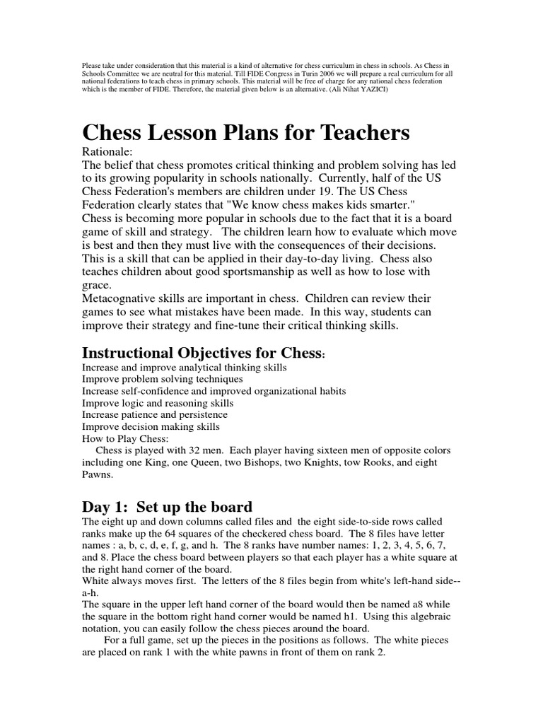 Chess Lesson Plans For Teachers PDF | PDF | Chess Strategy | Chess Theory