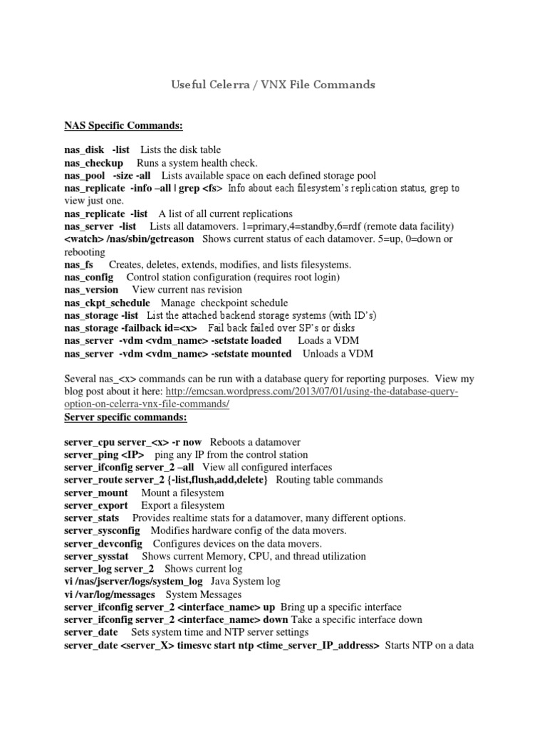 Useful Celerra Commands | PDF | File System | Replication (Computing)