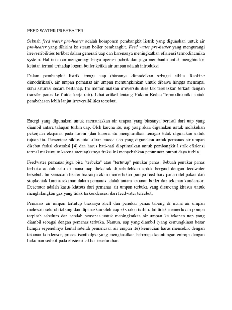 Feed Water Preheater | PDF | Sains & Matematika