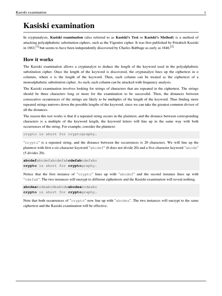 Kasiski Examination | PDF | Espionage Techniques | Areas Of Computer Science