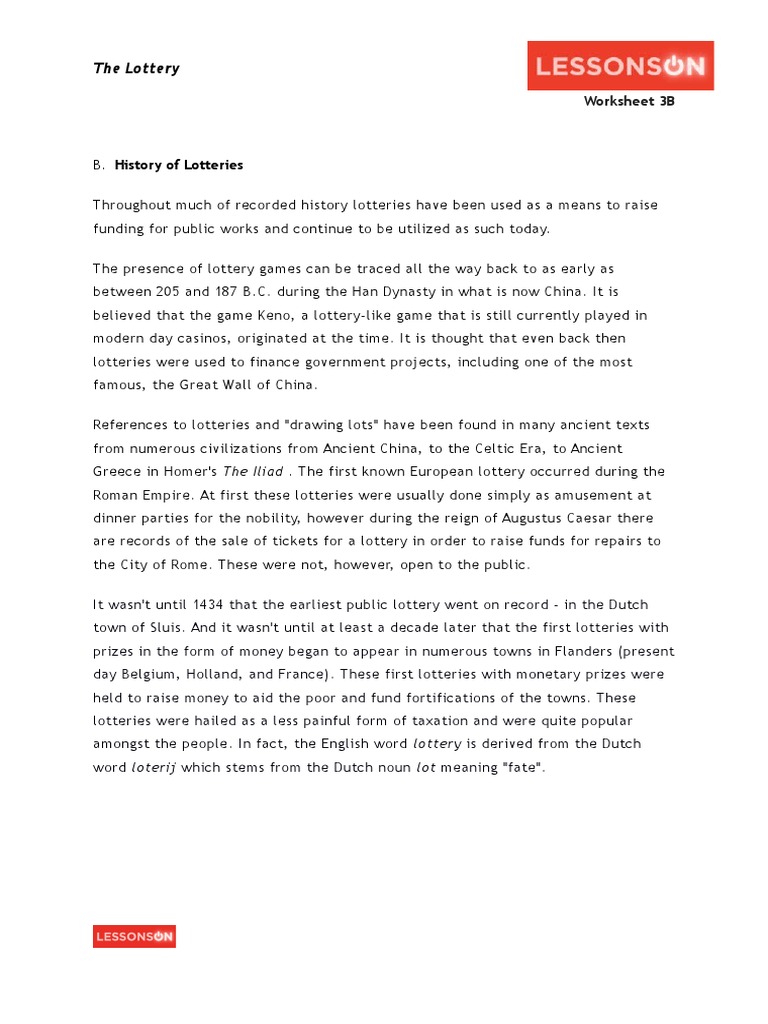 The Lottery Worksheet 3B | PDF