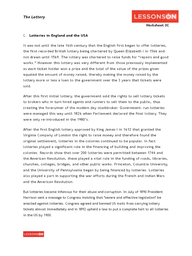 The Lottery Worksheet 3C | PDF