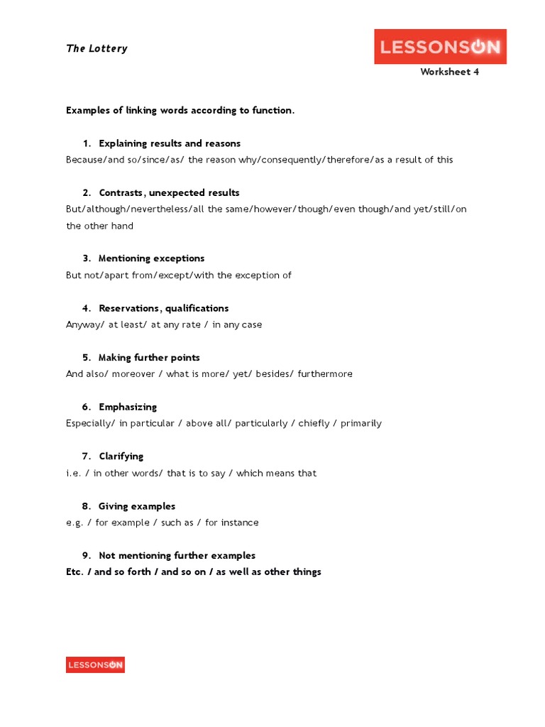 The Lottery Worksheet 4 | PDF