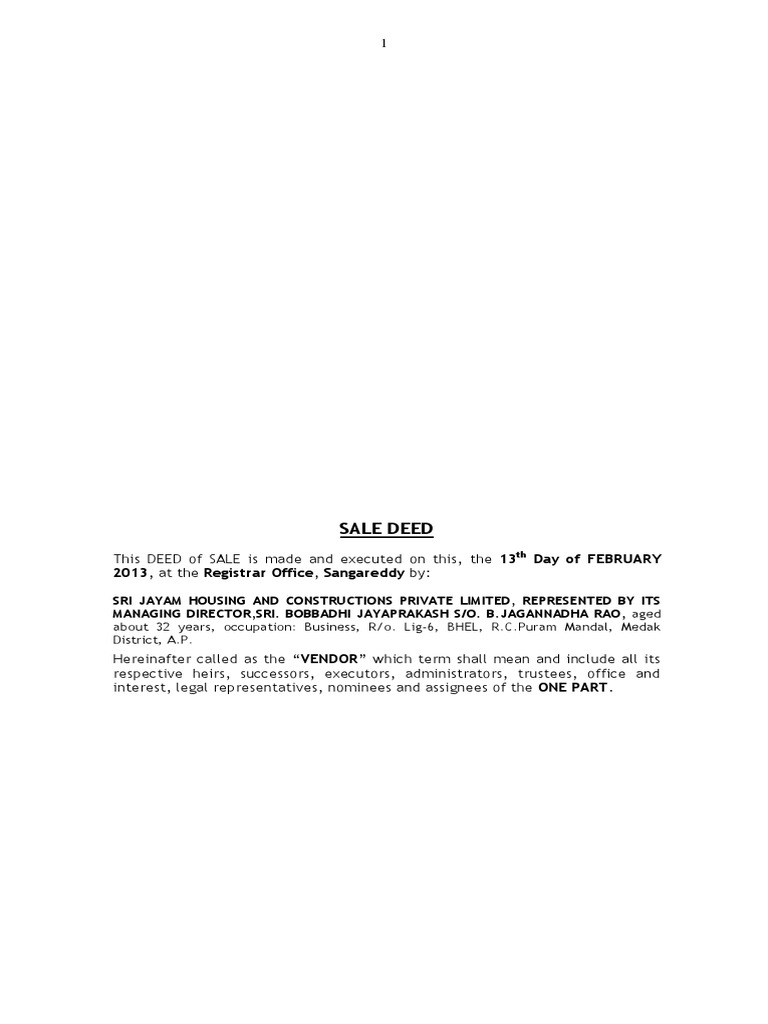 County Sale Deed Draft | PDF | Deed | Property