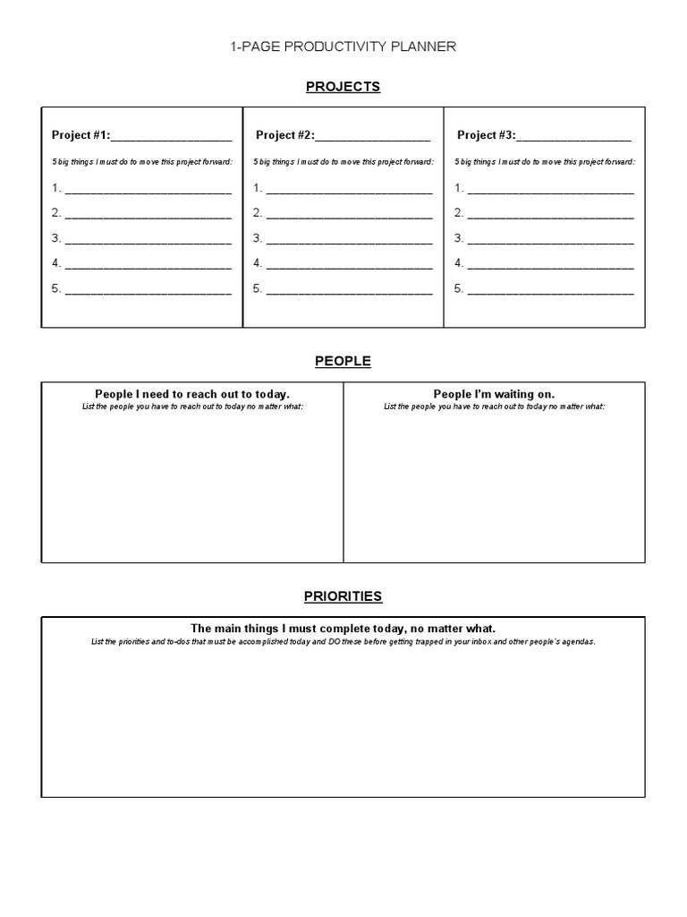One-Page Daily Productivity Planner | PDF