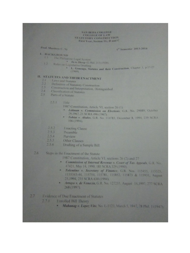 Statcon Syllabus San Beda College of Law | PDF