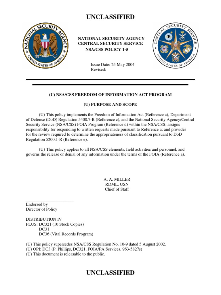 Unclassified: National Security Agency Central Security Service Nsa/C ...
