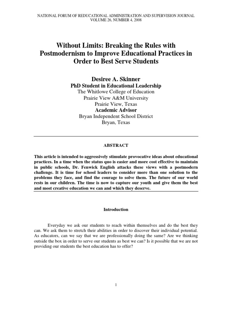 Postmodernism SKINNER | PDF | Leadership | Vocational Education