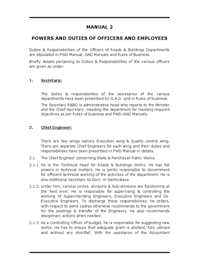 Manual 2 Powers and Duties of Officers and Employees: 1. Secretary ...