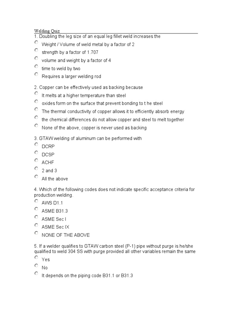 Welding Quiz | PDF | Welding | Construction