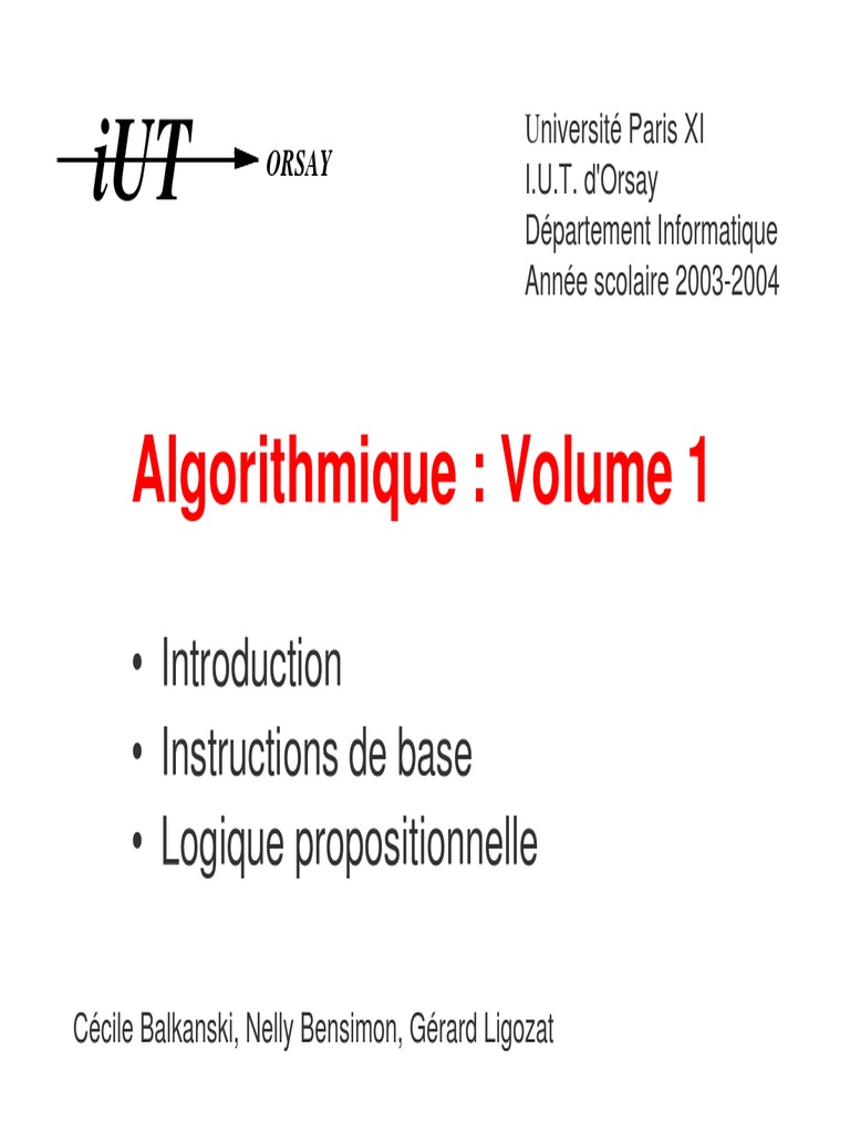 Introduction à l'Algorithmique 1 | PDF | Ordinateurs | Technologie et ingénierie